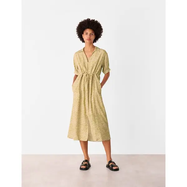 Whistles Tiger Flame Short Sleeve Midi Dress - Green/multi