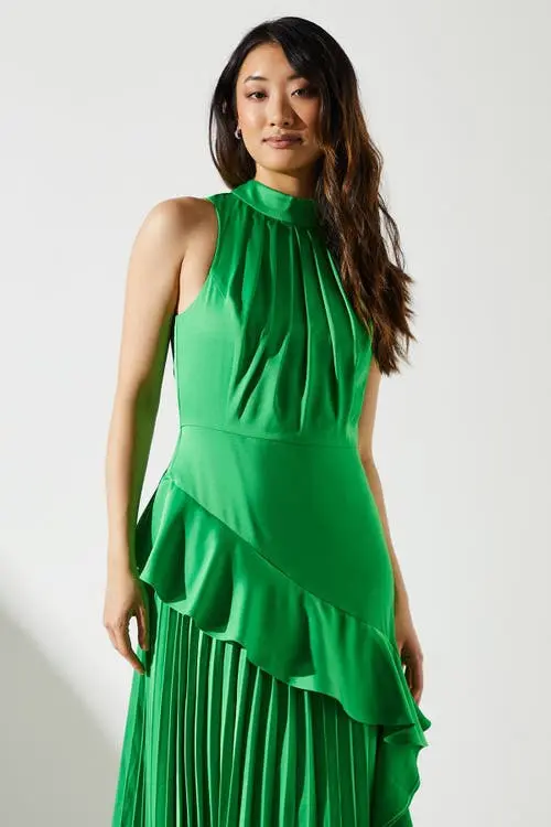 Coast Sleeveless High Neck Ruffle Detail Maxi Dress - Green