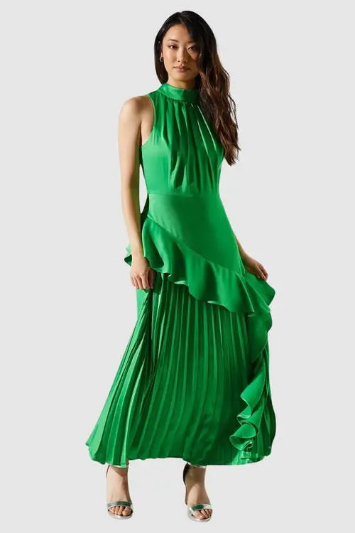 Coast Sleeveless High Neck Ruffle Detail Maxi Dress - Green
