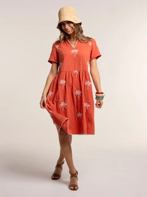 BRAKEBURN Sol Embroidered Midi Dress - Rust