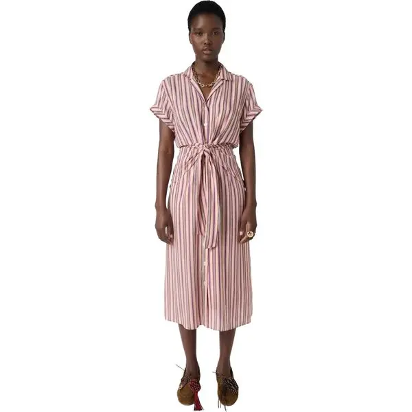 Gerard Darel Striped Button-front Midi Shirt Dress - Multicolored