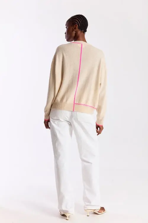 BRODIE CASHMERE V-neck Sweater With Embroidered Palm Pocket
