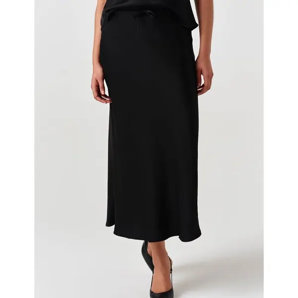 GHOST LONDON Dahlia Picot Trim Satin Midi Skirt - Black
