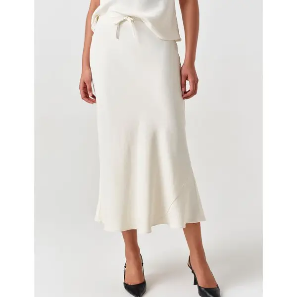 GHOST LONDON Dahlia Picot Trim Satin Midi Skirt - Ivory