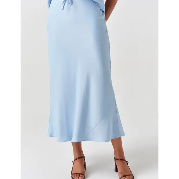 GHOST LONDON Dahlia Picot Trim Satin Midi Skirt - Light Blue
