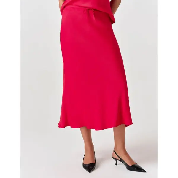 GHOST LONDON Dahlia Picot Trim Satin Midi Skirt - Red