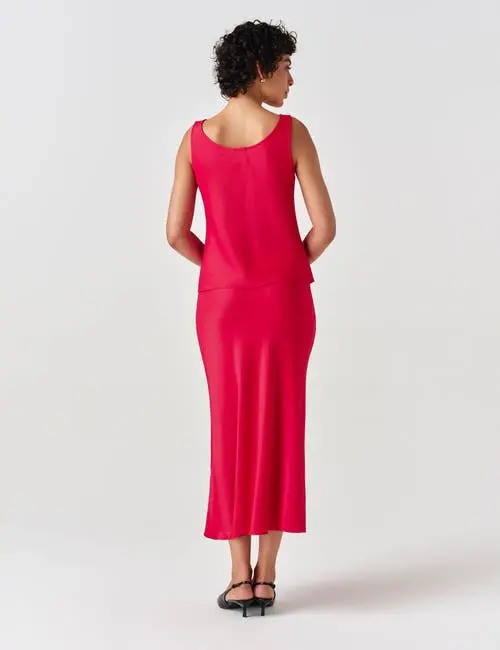 GHOST LONDON Dahlia Picot Trim Satin Midi Skirt - Red