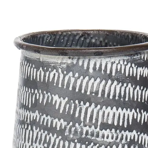 FORESIDE HOME AND GARDEN Distressed Whitewashed Patterned Metal Decorative Vase