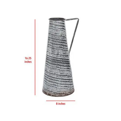 FORESIDE HOME AND GARDEN Distressed Whitewashed Patterned Metal Decorative Vase