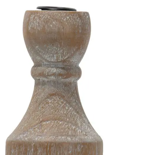FORESIDE HOME AND GARDEN Natural Whitewashed Large Wood Taper Candle Holder