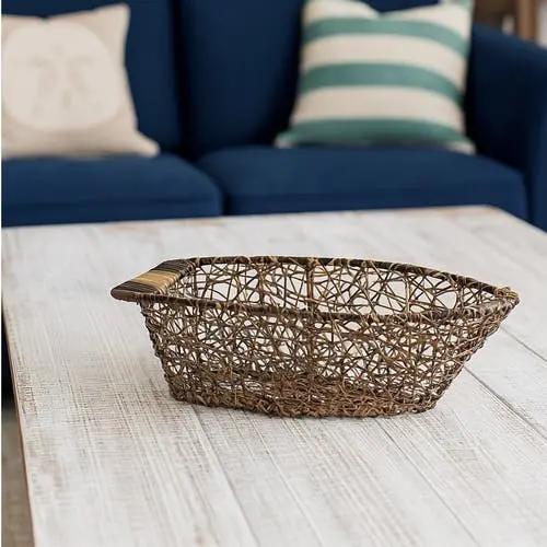 BEACHCOMBERS Boat Skiff Decorative Wicker Basket 5.75" X 12.5