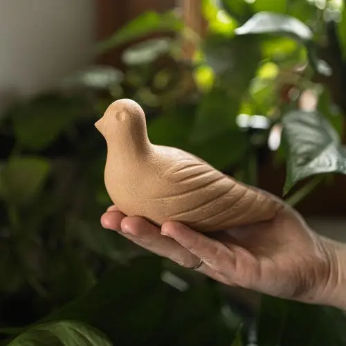 FORESIDE HOME AND GARDEN Sitting Bird Figure Natural Terracotta