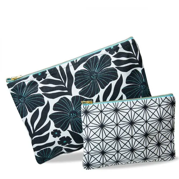 TAG Be Brave Be Kind Pouch S/2 Aqua Cotton Everyday - Blue
