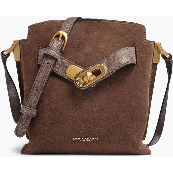 Donna Karan New York Suede Crossbody Bag - Brown Multi