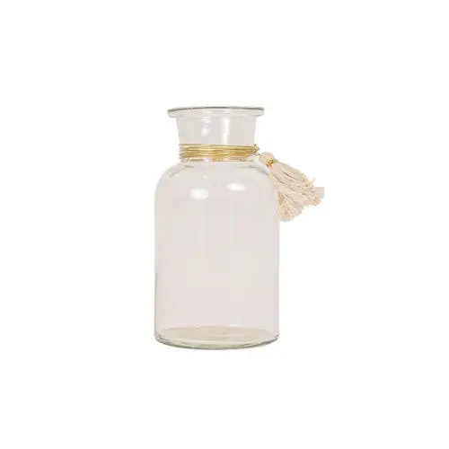 FORESIDE HOME AND GARDEN Tassel Embellished Bud Vase Glass Metal & Cotton - Brown