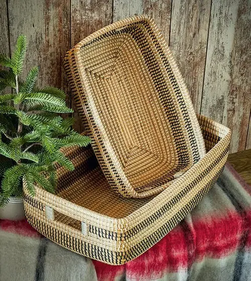 TAG Set Of 2 Seagrass Stripe Decorative Baskets For Storage