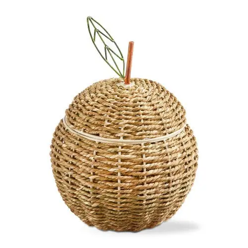 TAG Apple Lidded Basket Natural Seagrass Summer