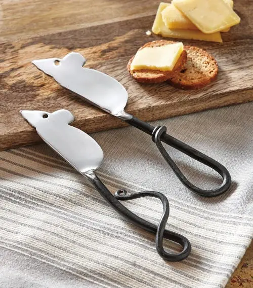 TAG Mouse Spreader Set Of 2 Stainless Steel Cheese Knives