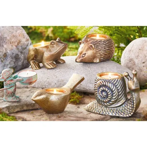 TAG Garden Frog Tealight Antique Brass Aluminum Spring