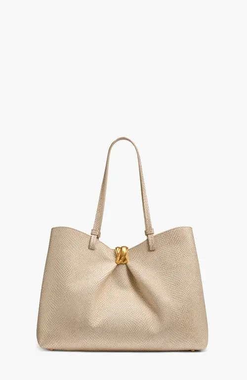 Donna Karan New York Cambric Snake Embossed Leather Tote - Metallic Bone