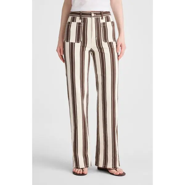 Madewell The Emmy Stripe Wide Leg Pants - Dark Brown Stripe