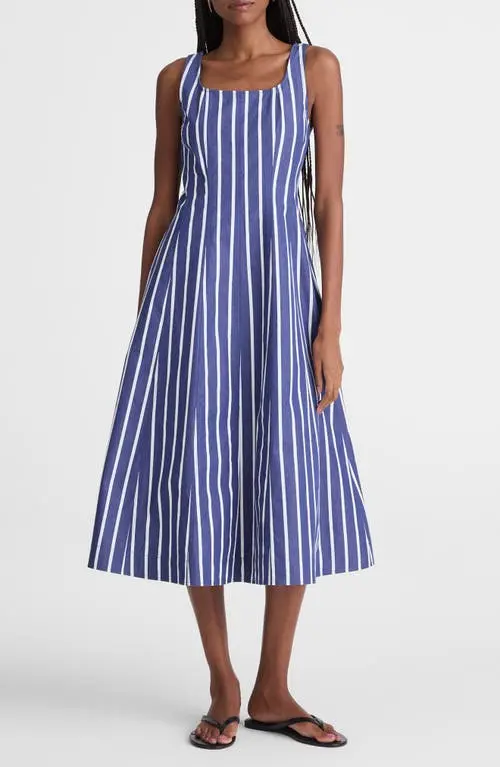 Madewell Rylie Stripe Poplin Midi Dress - Cool Navy