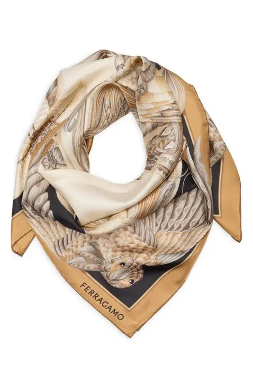 FERRAGAMO Amazzonia Silk Scarf - Beige/nero