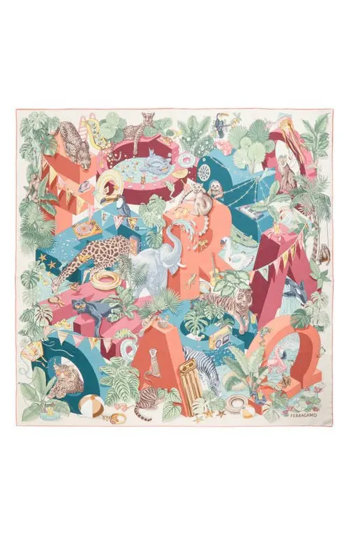 FERRAGAMO Jungle Party Silk Foulard Square Scarf - Rust/petrolio