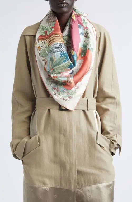 FERRAGAMO Jungle Party Silk Foulard Square Scarf - Rust/petrolio