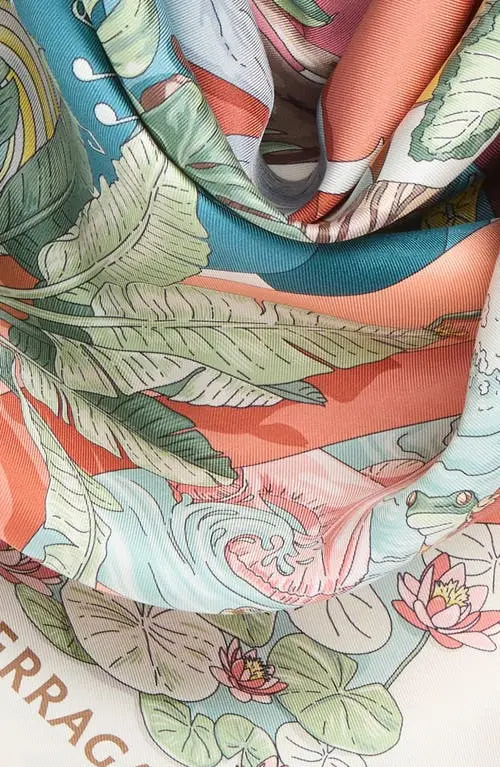 FERRAGAMO Jungle Party Silk Foulard Square Scarf - Rust/petrolio