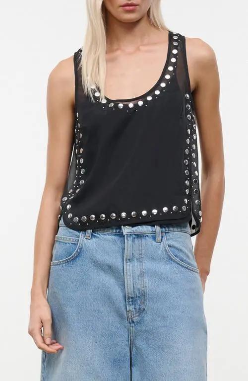 Staud Cara Sheer Studded Sleeveless Top - Black Studs