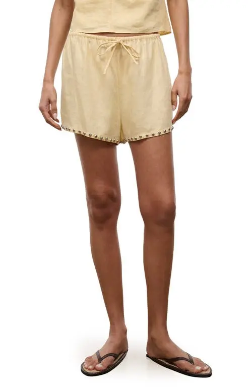 Staud Studded Linen Drawstring Shorts - Butter Studs
