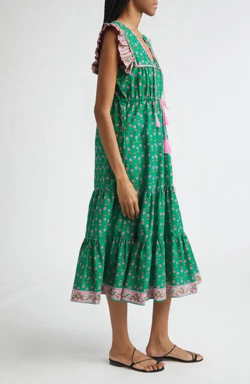 Mille Esme Mixed Print Cotton Midi Dress With Tassels