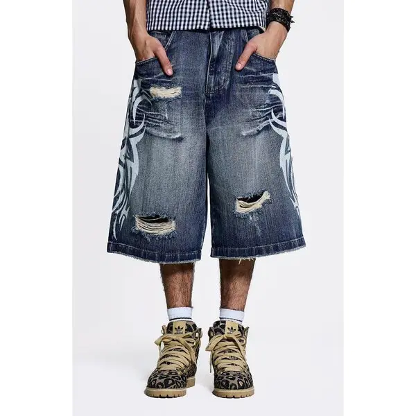 JADED LONDON Blade Colossus Crop Wide Leg Denim Shorts - Blue