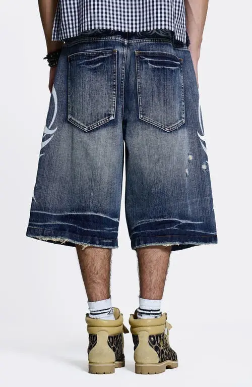 JADED LONDON Blade Colossus Crop Wide Leg Denim Shorts