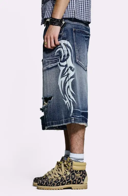JADED LONDON Blade Colossus Crop Wide Leg Denim Shorts