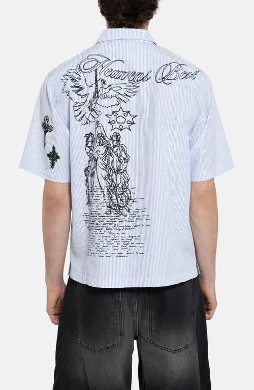 JADED LONDON Pinstripe Sketch Graphic Button-up Shirt