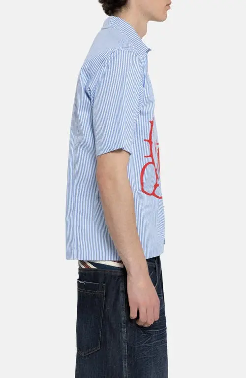 JADED LONDON Poster Stripe Short Sleeve Graphic Button-up Shirt