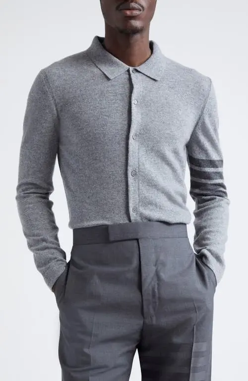 Thom Browne 4-bar Cashmere Polo Cardigan - Light Grey