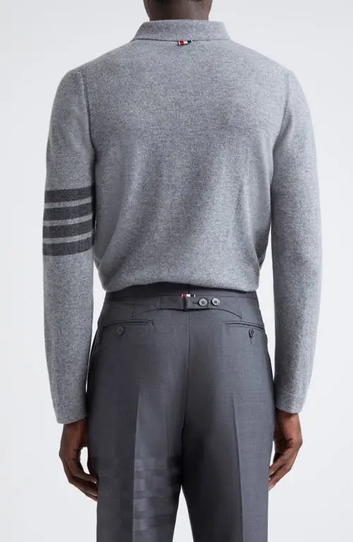 Thom Browne 4-bar Cashmere Polo Cardigan - Light Grey