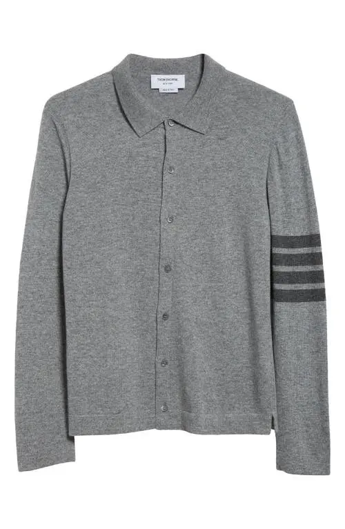 Thom Browne 4-bar Cashmere Polo Cardigan - Light Grey
