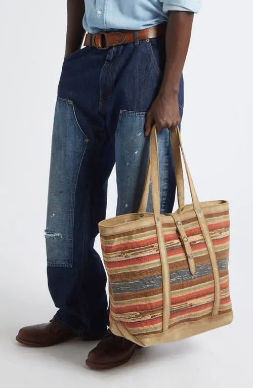 Double Rl Suede Trim Jacquard Tote Bag