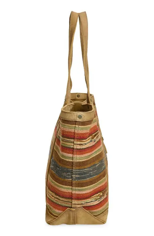 Double Rl Suede Trim Jacquard Tote Bag