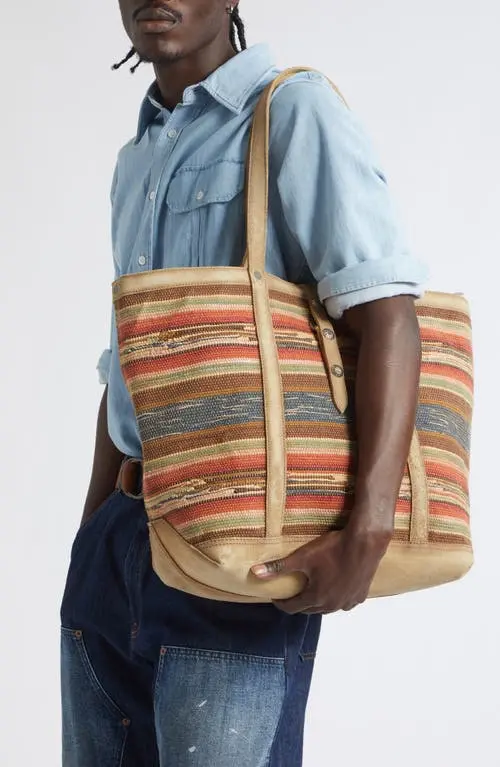 Double Rl Suede Trim Jacquard Tote Bag