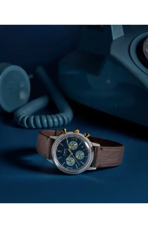 Timex® Marlin Chronograph Leather Strap Watch