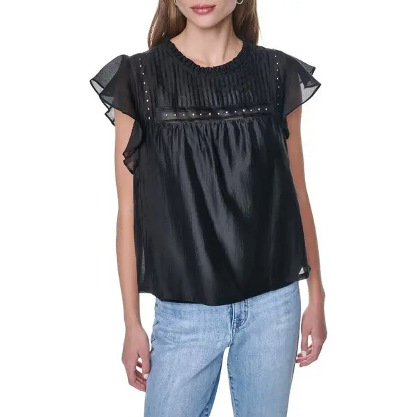 Dkny Studded Pintuck Top - Black
