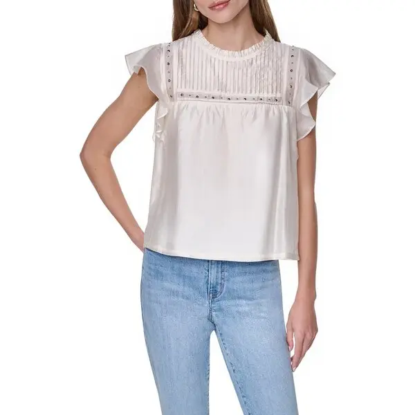 Dkny Studded Pintuck Top - Coconut