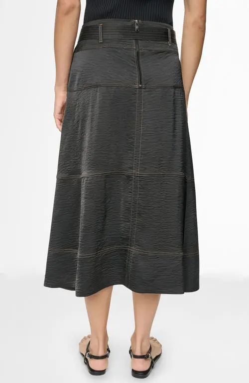 Dkny Tie Waist Midi Skirt With Contrast Stitching - Black