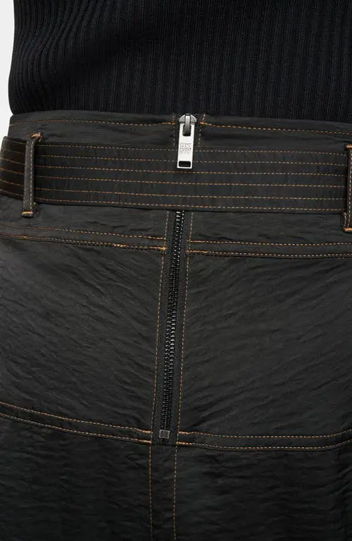Dkny Tie Waist Midi Skirt With Contrast Stitching - Black