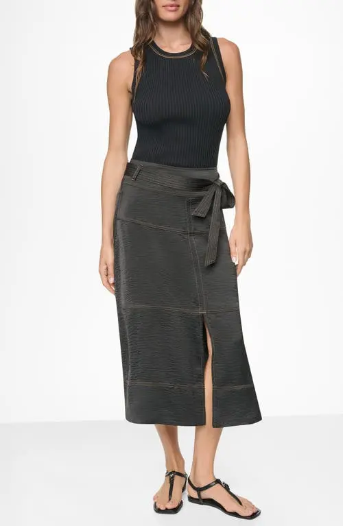 Dkny Tie Waist Midi Skirt With Contrast Stitching